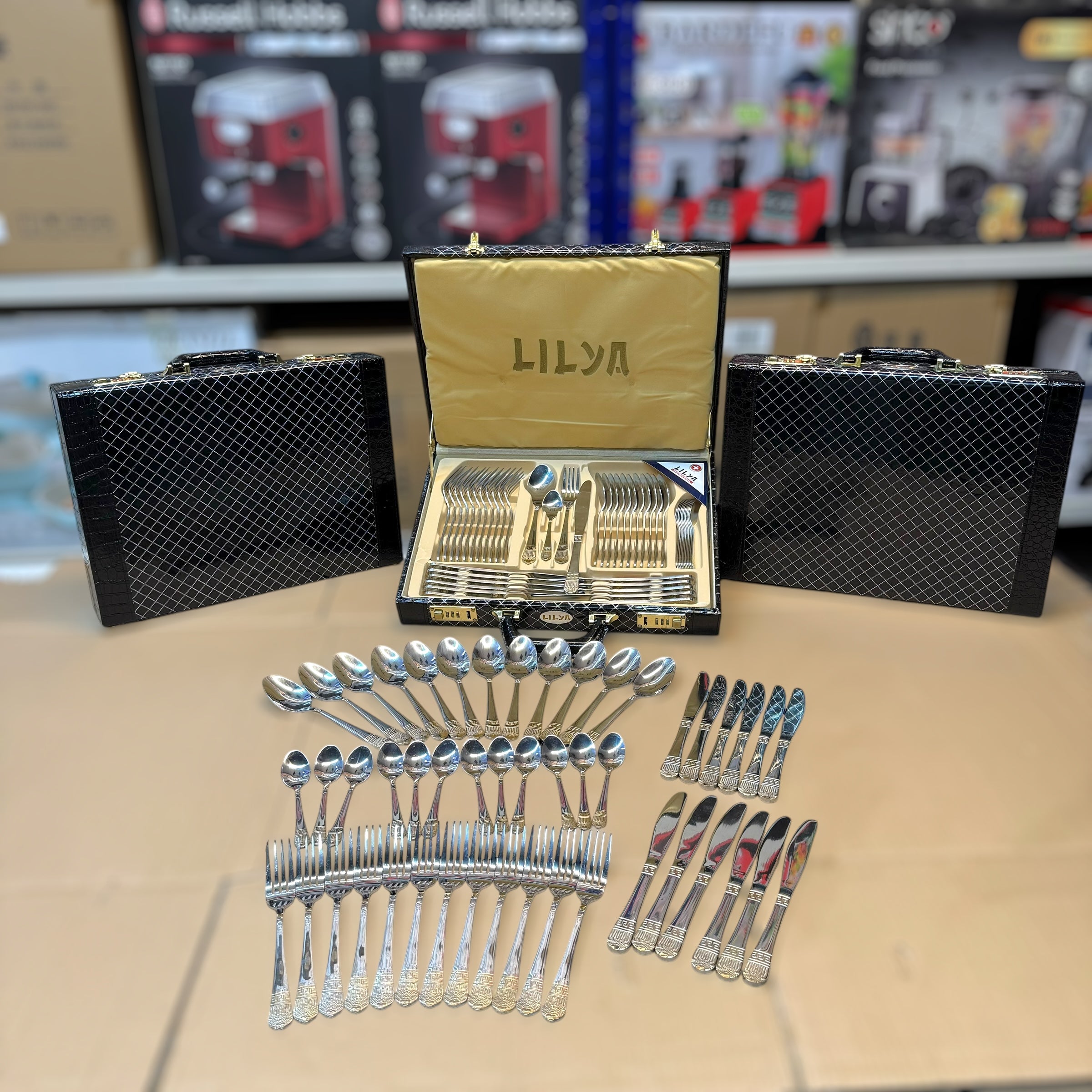 Lot Imported 48 Pieces - 12 Person Luxury Cutlery Set - Leather Case ...